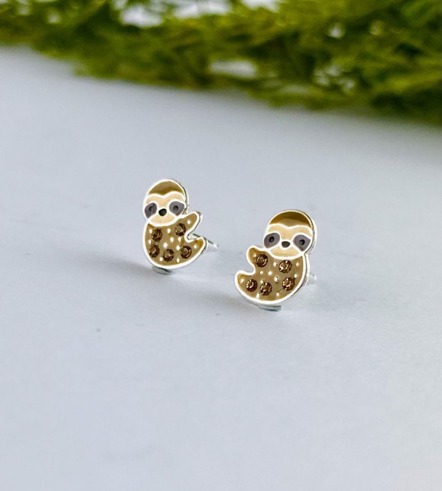 Sterling Silver Sparkly Sloth Studs – Lucy and Jane