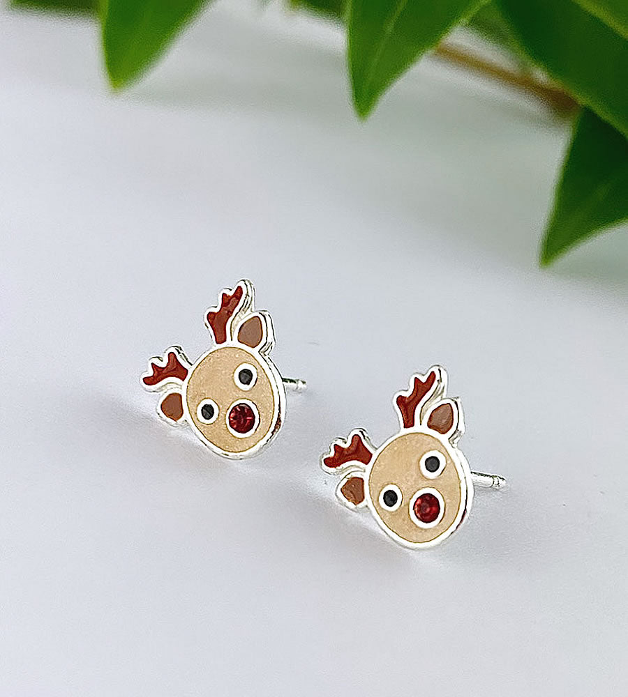 Sterling Silver Rudolf Earrings | Kids & Christmas Earrings – Lucy and Jane